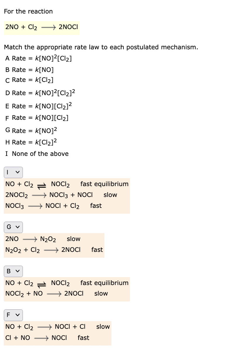 Solved For the reaction 2NO + Cl2 --> | Chegg.com