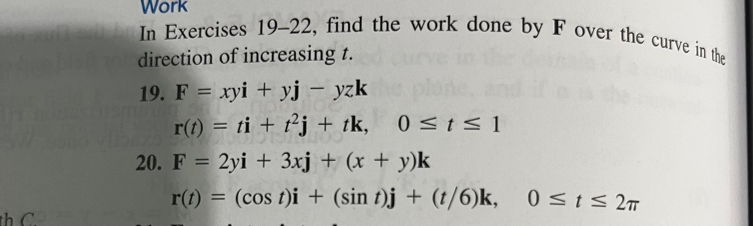 Solved In Exercises 19-22, find the work done by F over the | Chegg.com