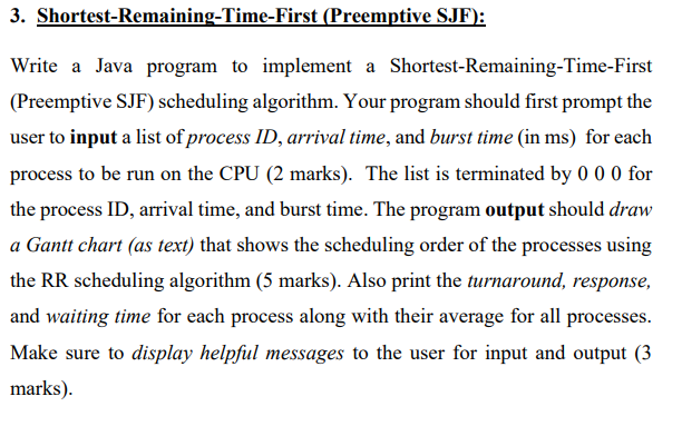 Solved 3. Shortest-Remaining-Time-First (Preemptive SJF): | Chegg.com