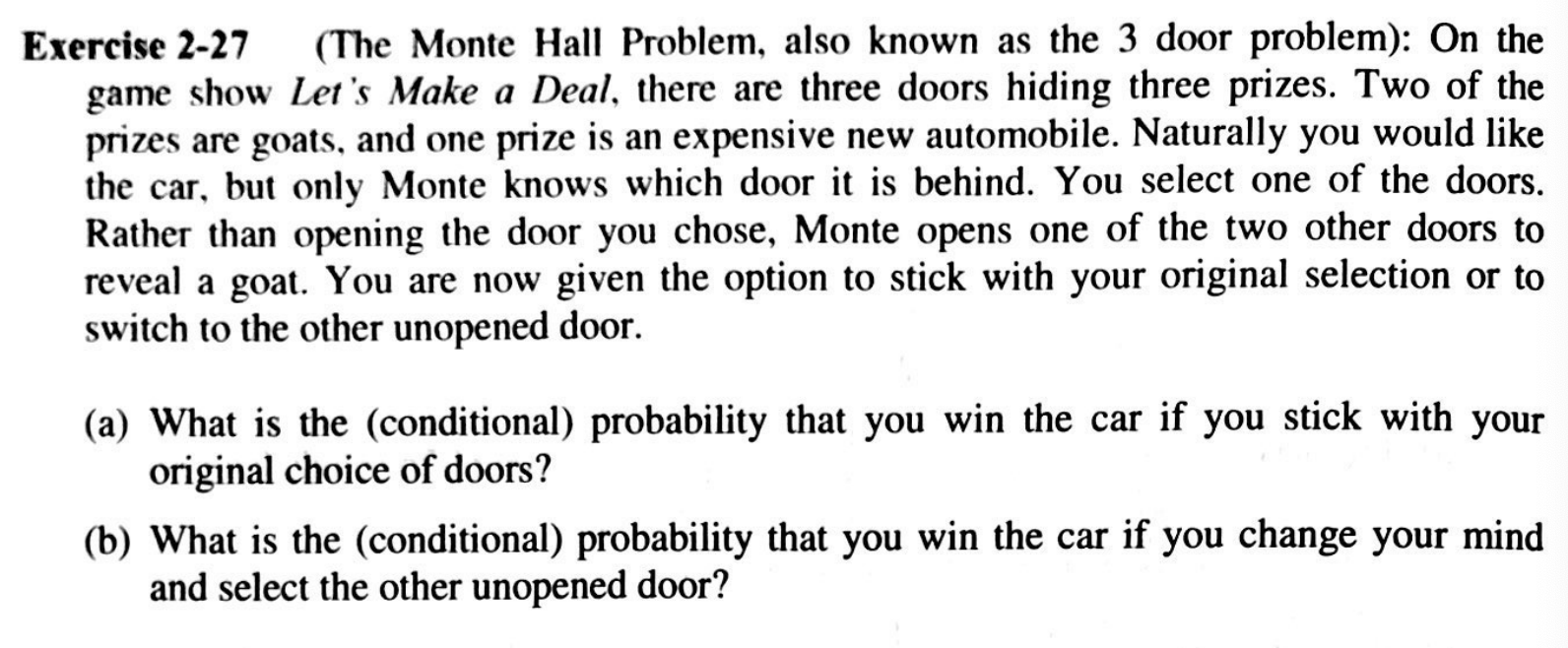 Solved Exercise 2-27 (The Monte Hall Problem, also known as | Chegg.com