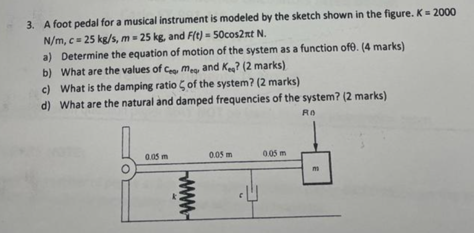 Solved 3. A foot pedal for a musical instrument is modeled | Chegg.com