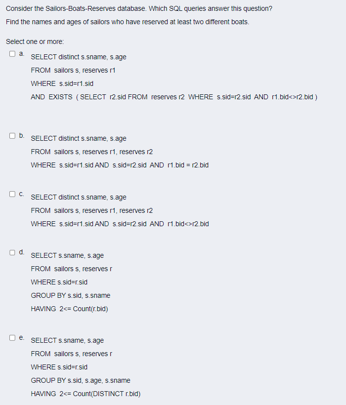 Solved Consider The Sailors Boats Reserves Database Which