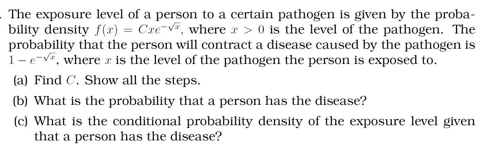 Solved The exposure level of a person to a certain pathogen | Chegg.com