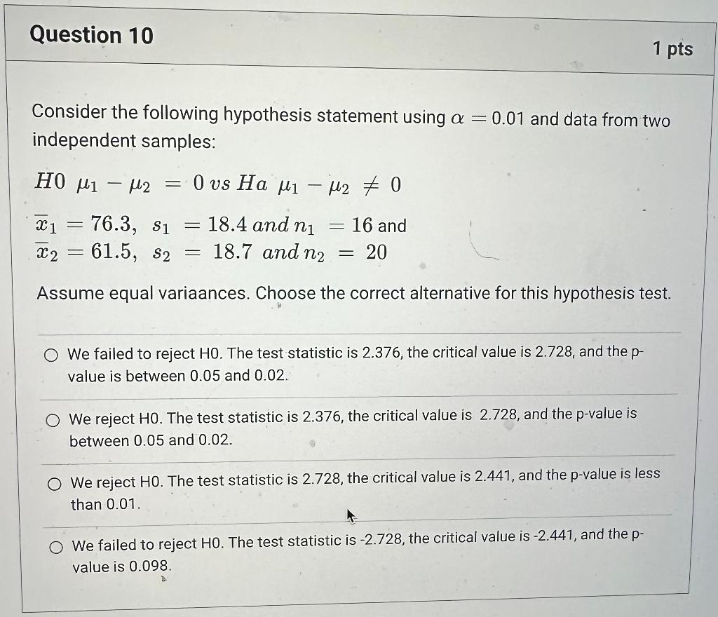 Solved Consider the following hypothesis statement using | Chegg.com