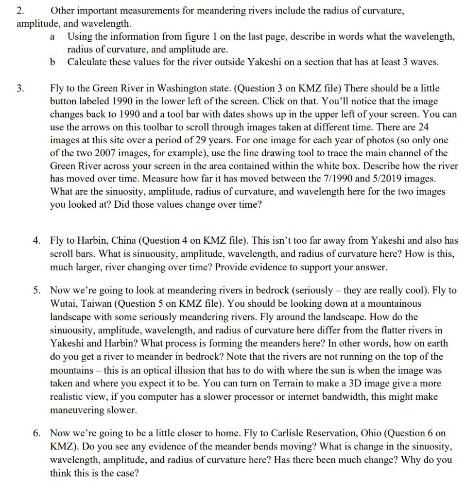 2. Other important measurements for meandering rivers | Chegg.com
