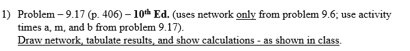 Solved 9.17. The following probabilistic activity time | Chegg.com