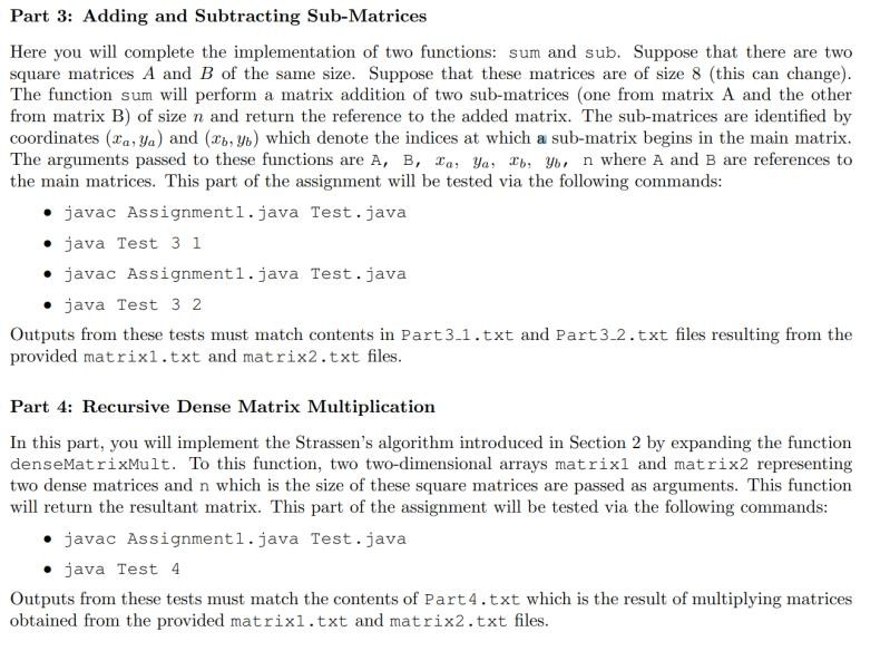 An assignment to implement the Strassen’s algorithm | Chegg.com