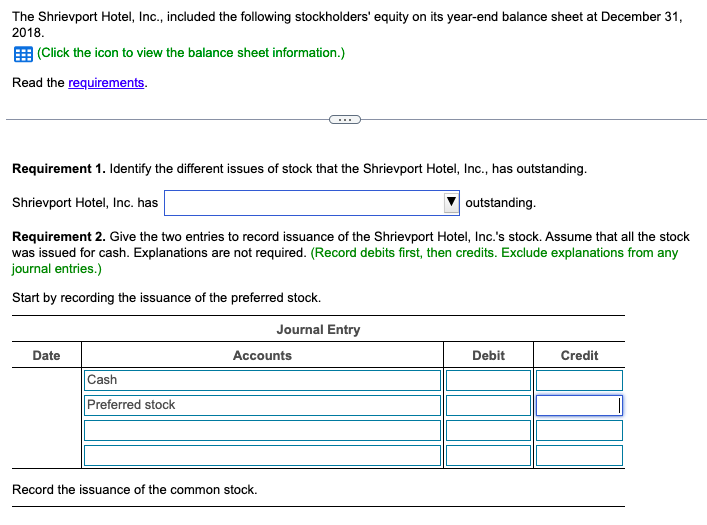 Solved The Shrievport Hotel, Inc., included the following | Chegg.com