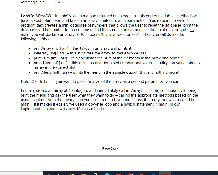 Solved Average is 17.6667 Lab9B: MicroDB. In Lab9A, each | Chegg.com