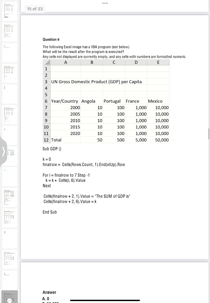 Solved 11 Of 33 Question 7 The Following Excel Image Has A 8487