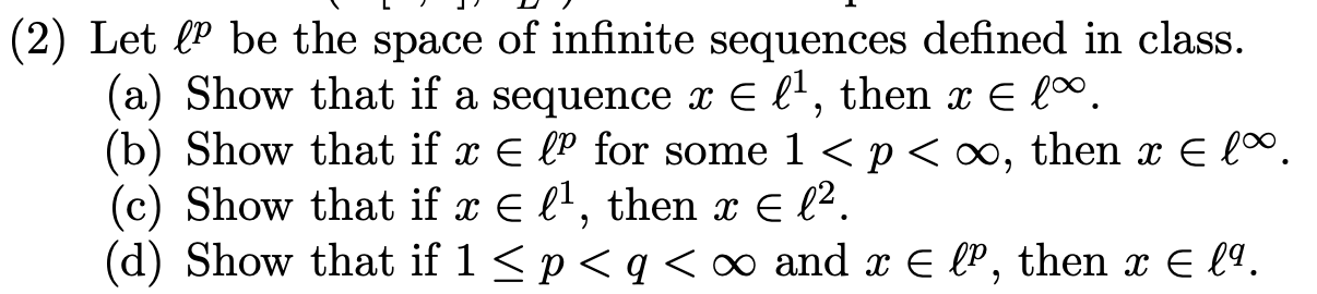 Solved 2) Let ℓp be the space of infinite sequences defined | Chegg.com