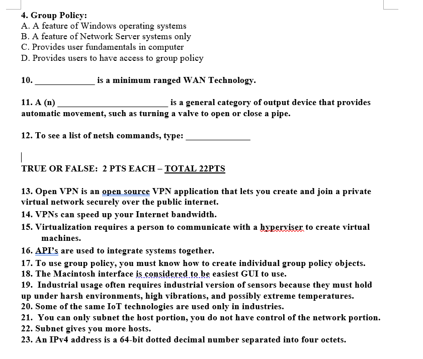 Solved 4. Group Policy: A. A feature of Windows operating | Chegg.com