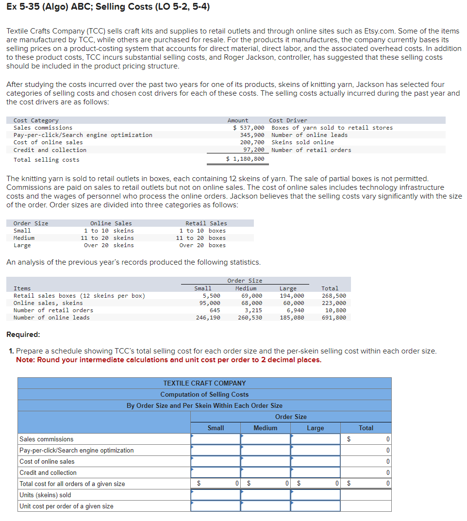 Solved Ex 5-35 (Algo) ABC; Selling Costs (LO 5-2, 5-4) | Chegg.com