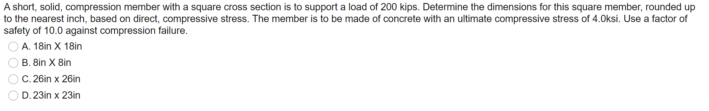 Solved A short, solid, compression member with a square | Chegg.com