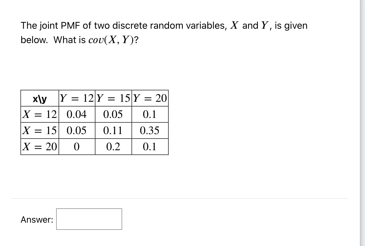 Solved The joint PMF of two discrete random variables, 𝑋X | Chegg.com