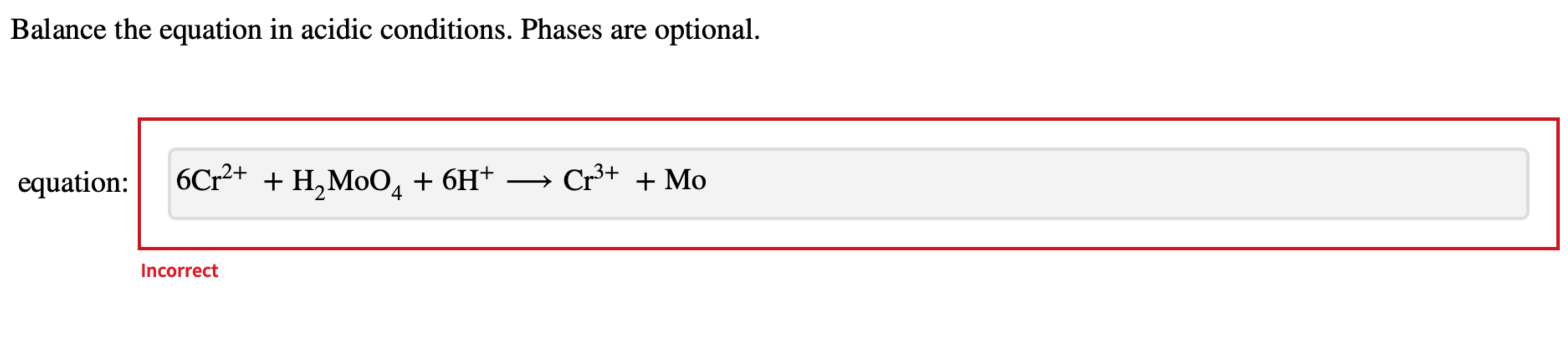 Solved Balance the equation in acidic conditions. Phases are | Chegg.com
