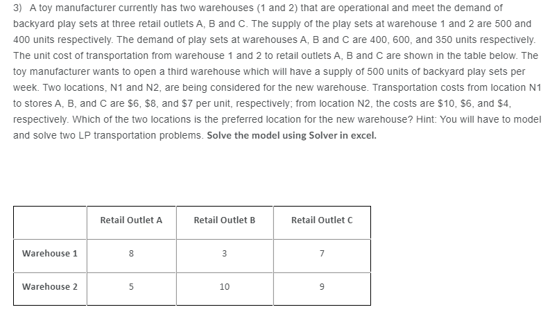Solved Develop a linear optimization model. Please also post | Chegg.com