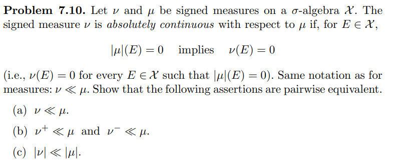 Solved Problem 7.10. Let ν and μ be signed measures on a | Chegg.com
