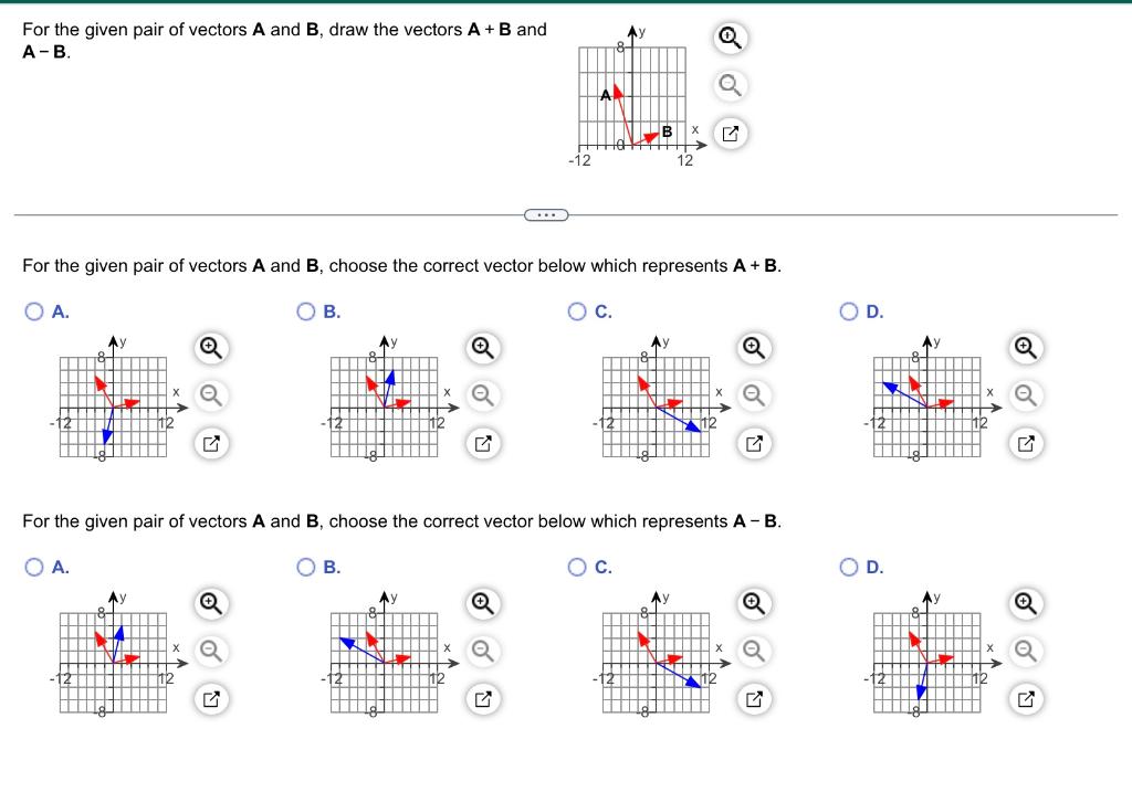 Solved For the given pair of vectors A and B, draw the | Chegg.com