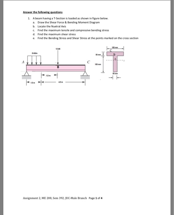 Solved 1. A beam having a T-Section is loaded as shown in | Chegg.com