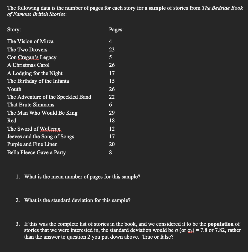 Solved The following data is the number of pages for each | Chegg.com