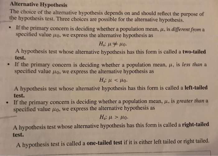 Solved Alternative Hypothesis The choice of the alternative | Chegg.com