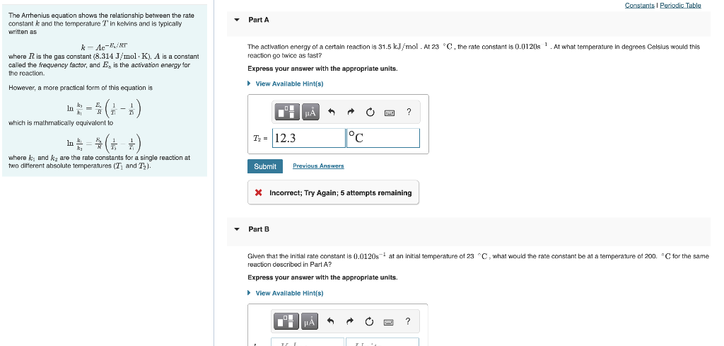 Solved Constants Periodic Table Part A The Arrhenius | Chegg.com