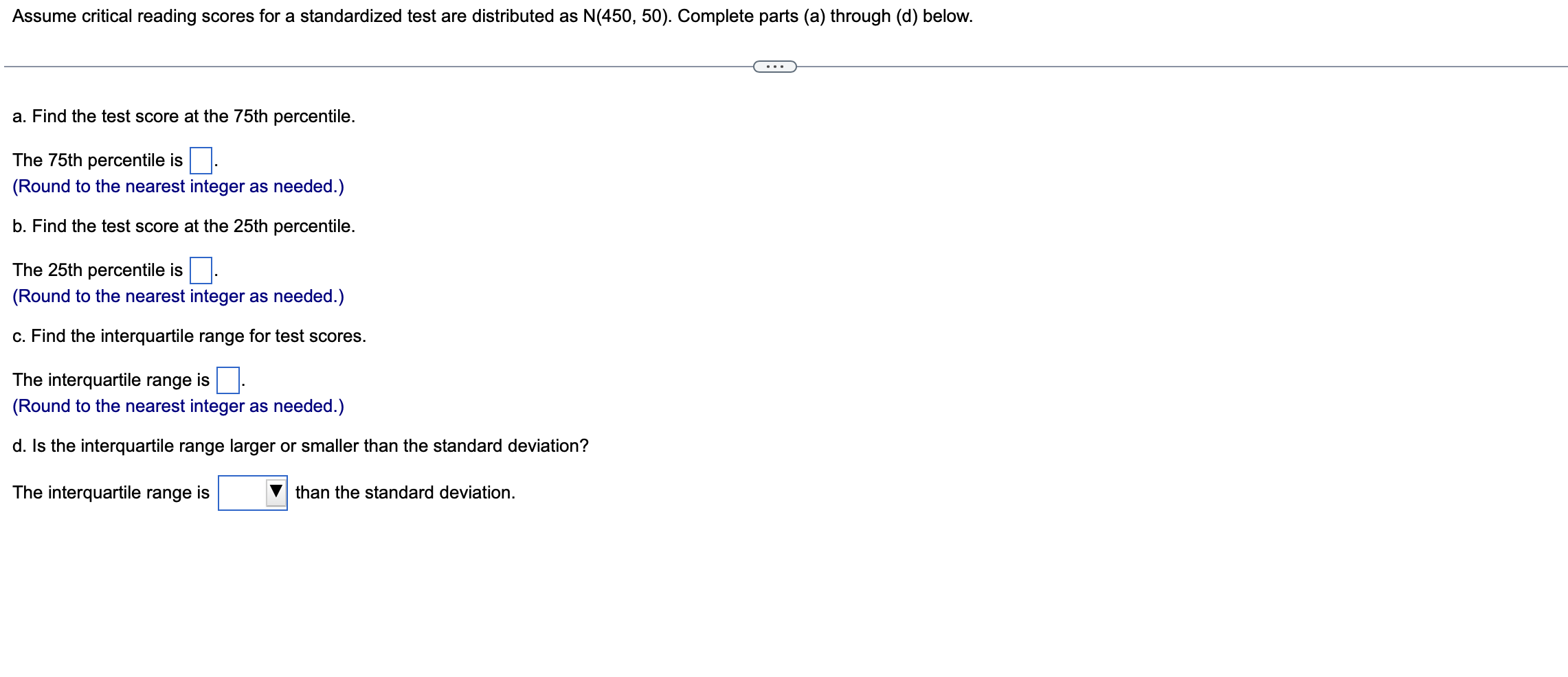 Solved a. Find the test score at the 75th percentile. The | Chegg.com