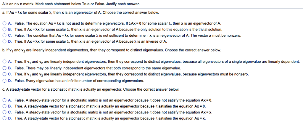 Solved Ais an nx n matrix. Mark each statement below True or | Chegg.com