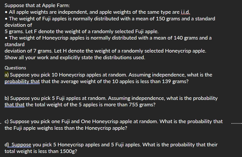 Solved Suppose that at Apple Farm: - All apple weights are | Chegg.com