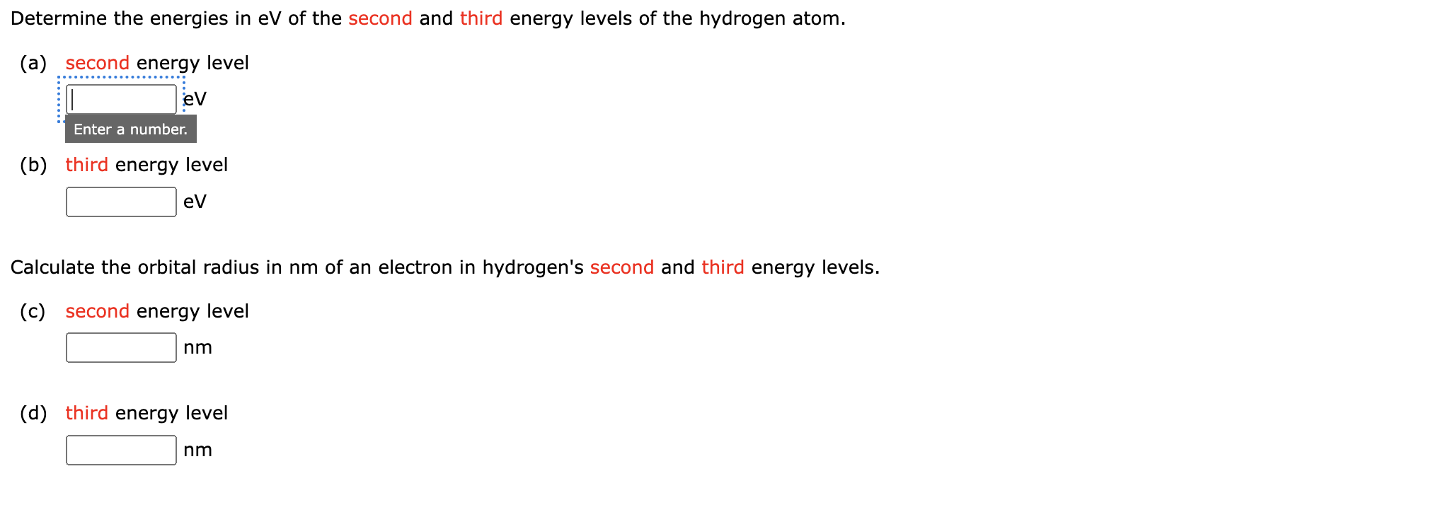 Solved Determine the energies in eV of the second and third | Chegg.com