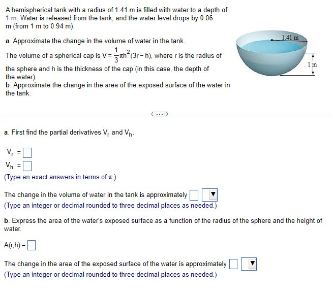 Solved A hemispherical tank with a radius of 1.41 m is | Chegg.com