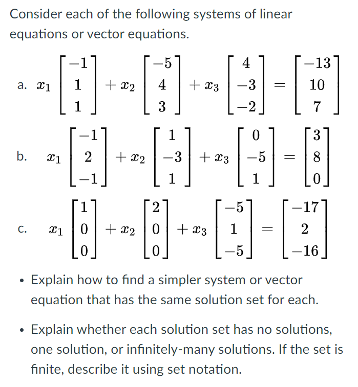 Solved Consider each of the following systems of linear | Chegg.com