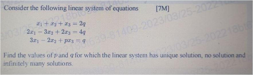 Solved Consider the following linear system of equations | Chegg.com