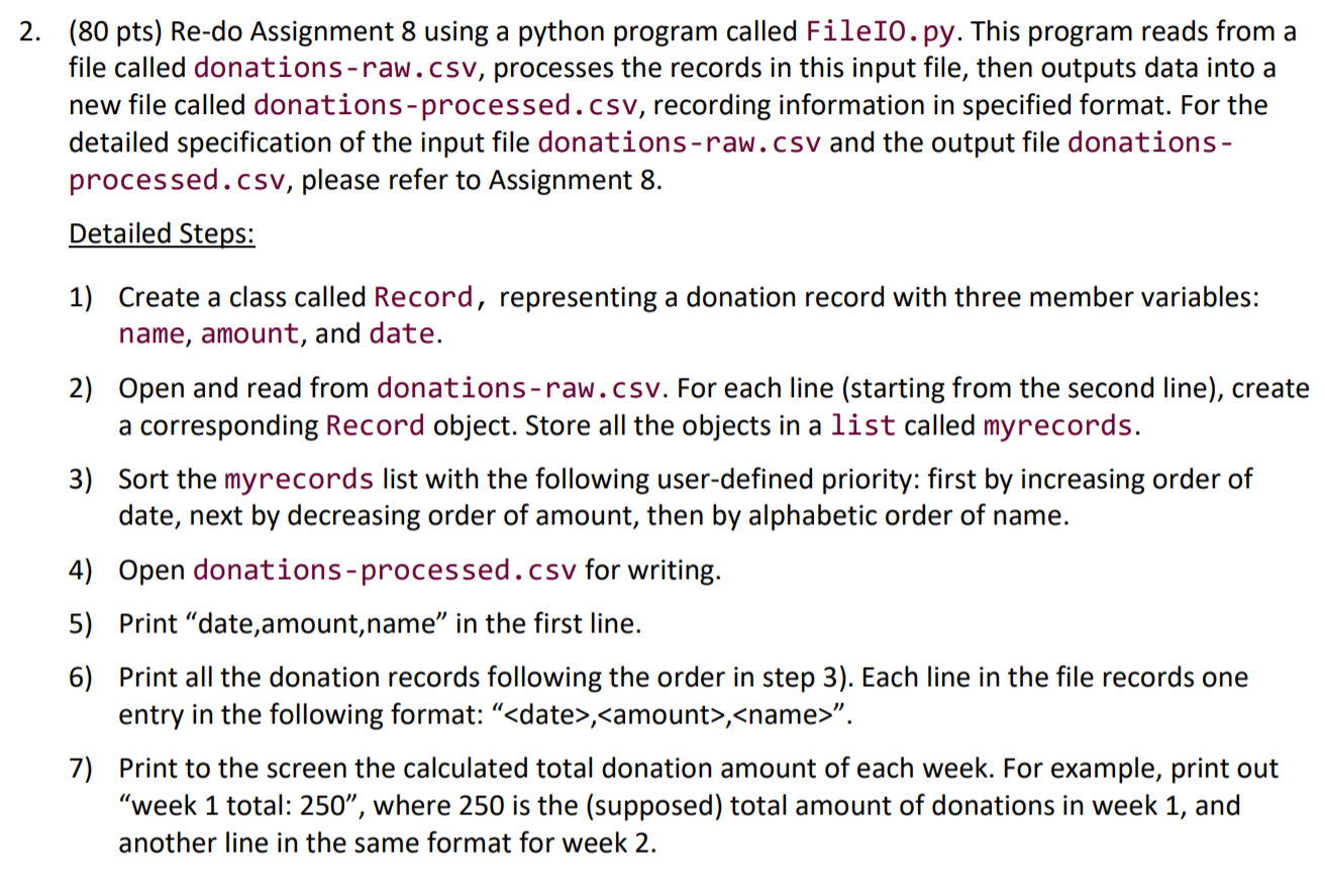 Solved 2. (80 pts) Re-do Assignment 8 using a python program | Chegg.com