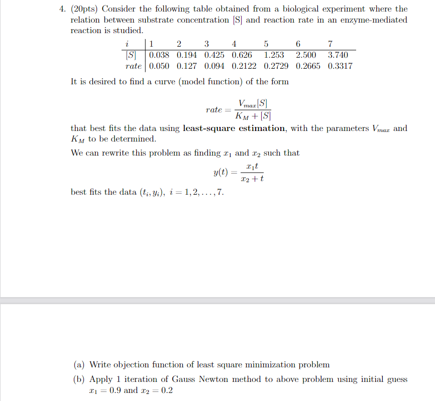 (20pts) Consider the following table obtained from a | Chegg.com
