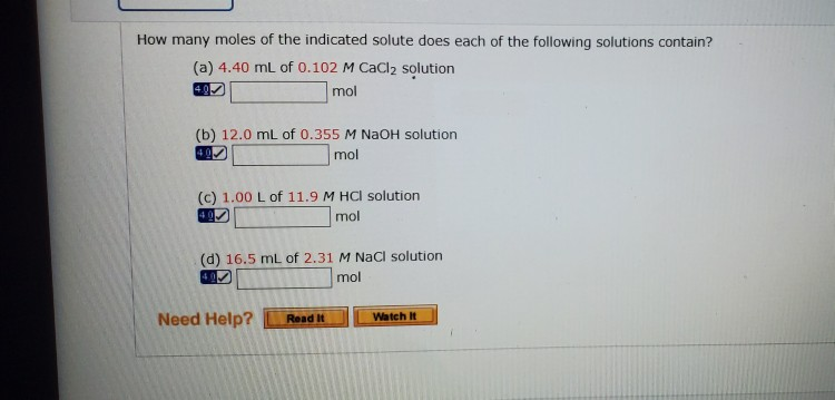 Solved How many moles of the indicated solute does each of | Chegg.com
