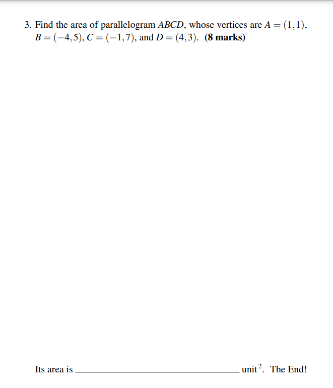 Solved 3. Find the area of parallelogram ABCD, whose | Chegg.com