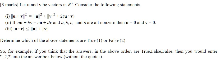 Solved [3 marks] Let u and y be vectors in R. Consider the | Chegg.com