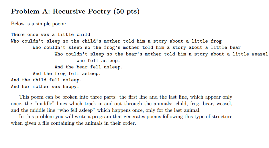 Solved Problem A: Recursive Poetry (50 pts) Below is a | Chegg.com