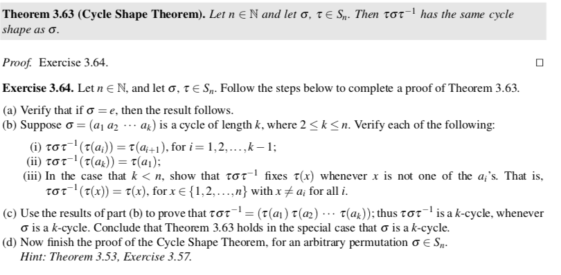 Solved Theorem 3.63 (Cycle Shape Theorem). Let n e N and let | Chegg.com