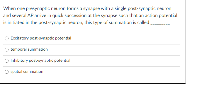 Solved When one presynaptic neuron forms a synapse with a | Chegg.com