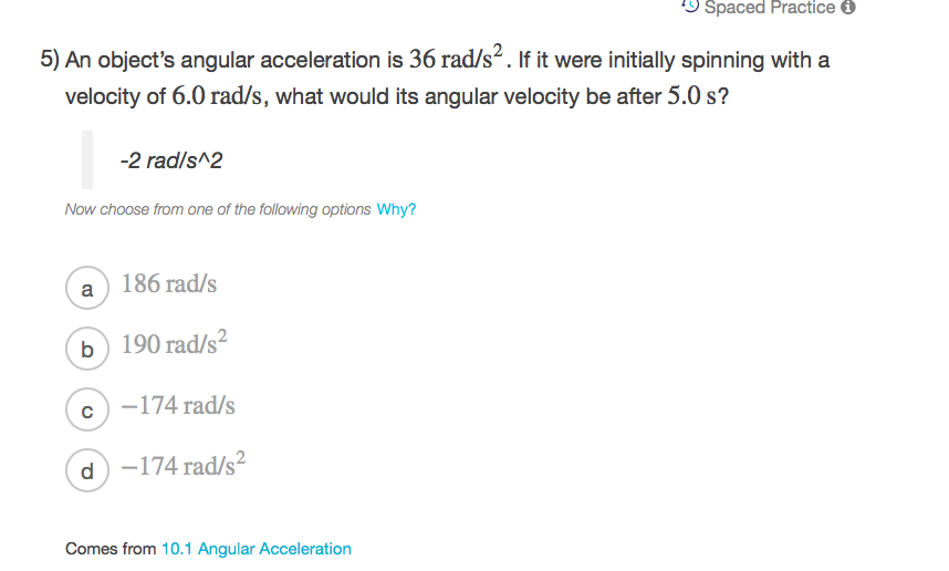 Solved Spaced Practice 5) An object's angular acceleration | Chegg.com