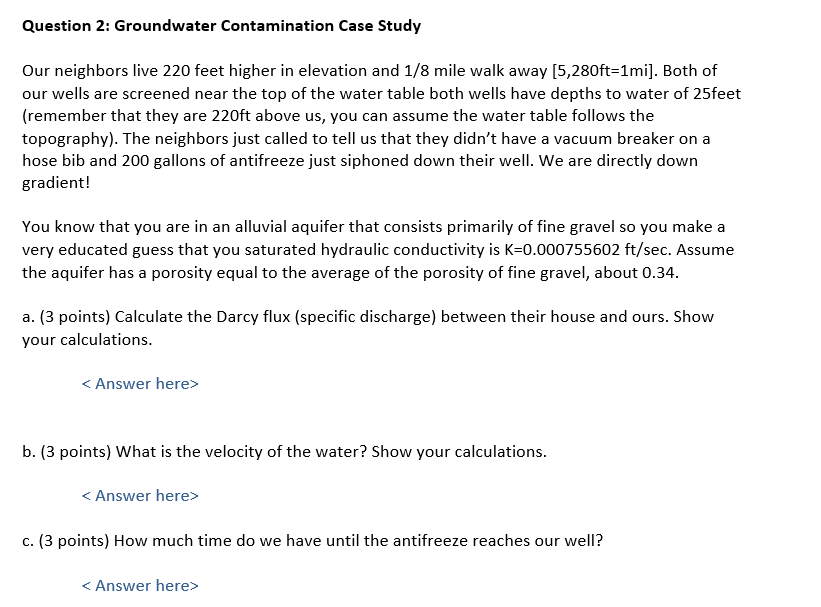 Solved Question 2: Groundwater Contamination Case Study Our | Chegg.com