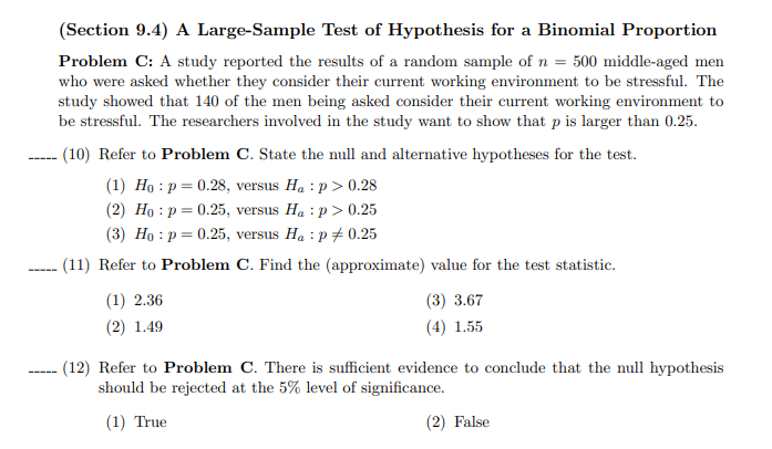 Solved (Section 9.4) A Large-Sample Test of Hypothesis for a | Chegg.com