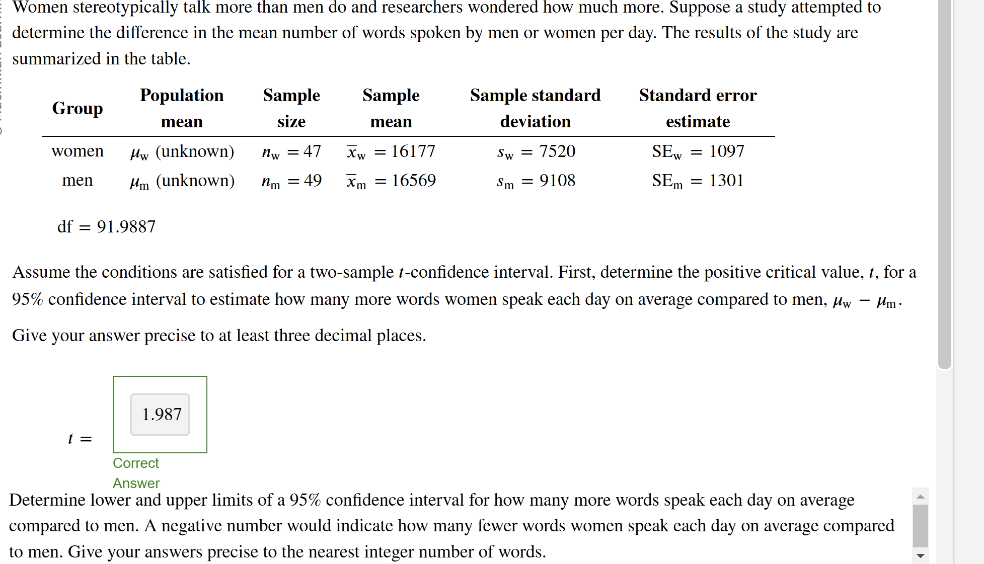 Solved Women stereotypically talk more than men do and | Chegg.com