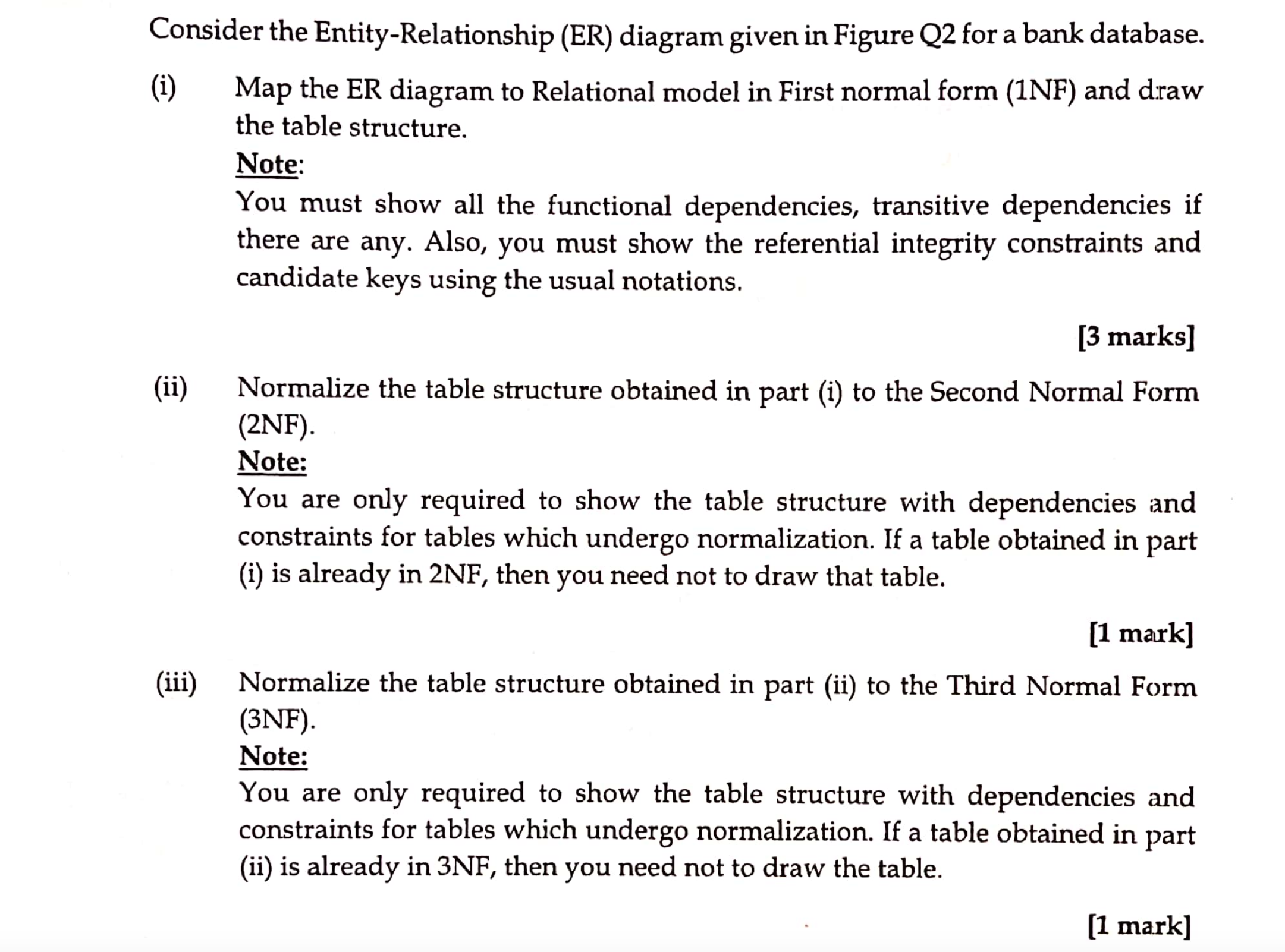 Solved Figure Q2: ER diagram for a bank Database(i) Map the | Chegg.com