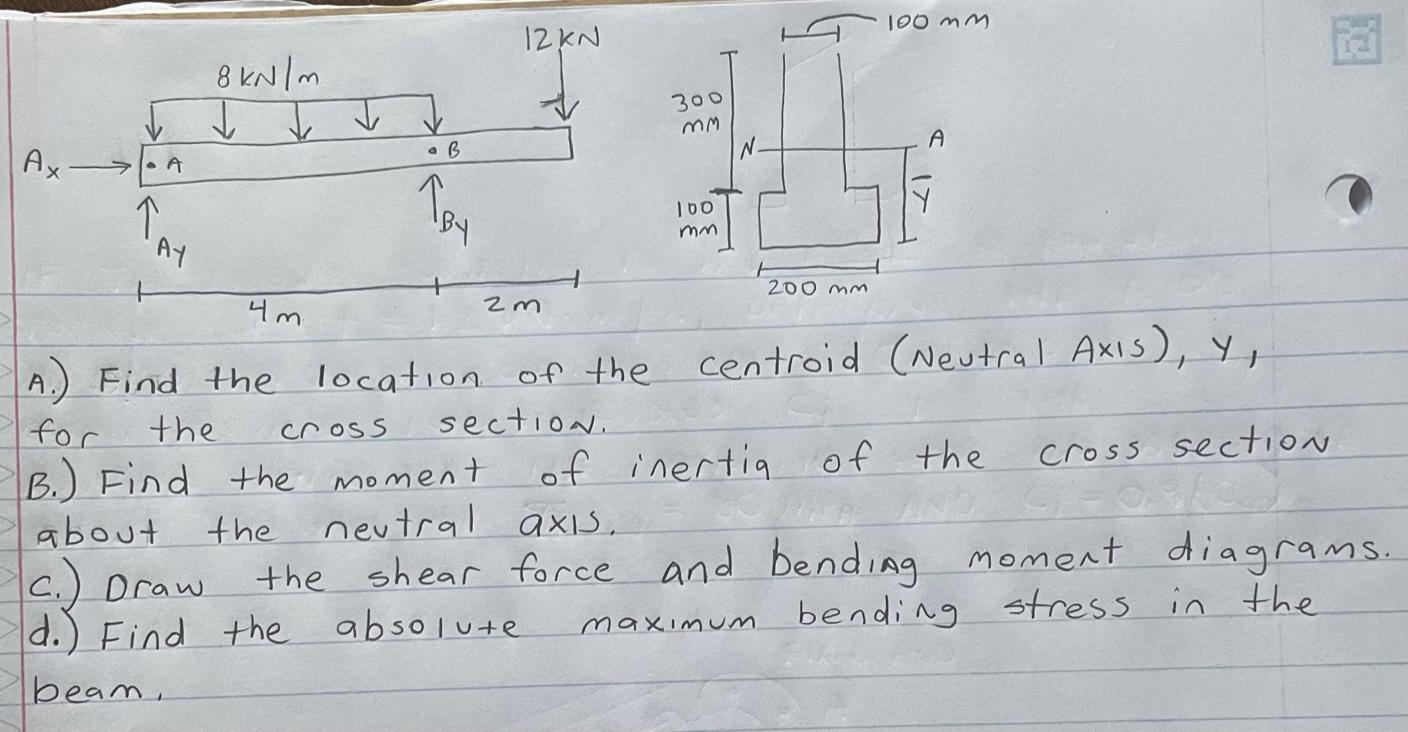 Solved A.) Find the location of the centroid (Neutral Axis), | Chegg.com
