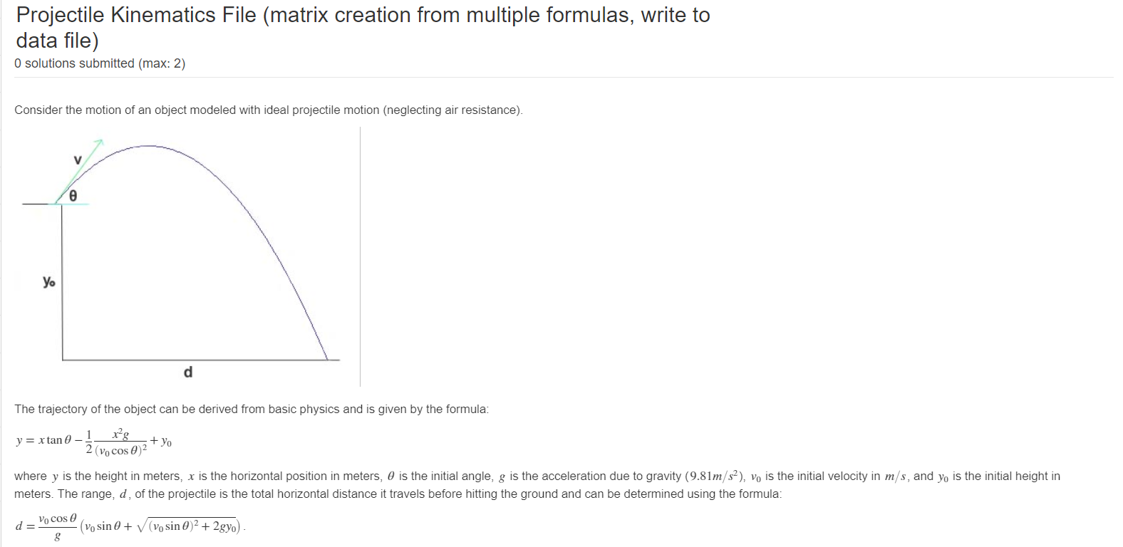 Solved Projectile Kinematics File (matrix creation from | Chegg.com