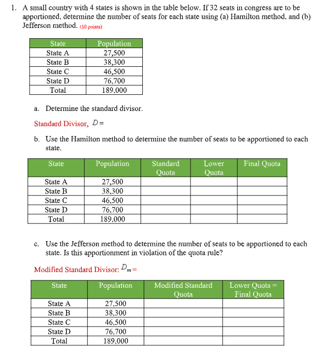 Solved 1. A small country with 4 states is shown in the | Chegg.com